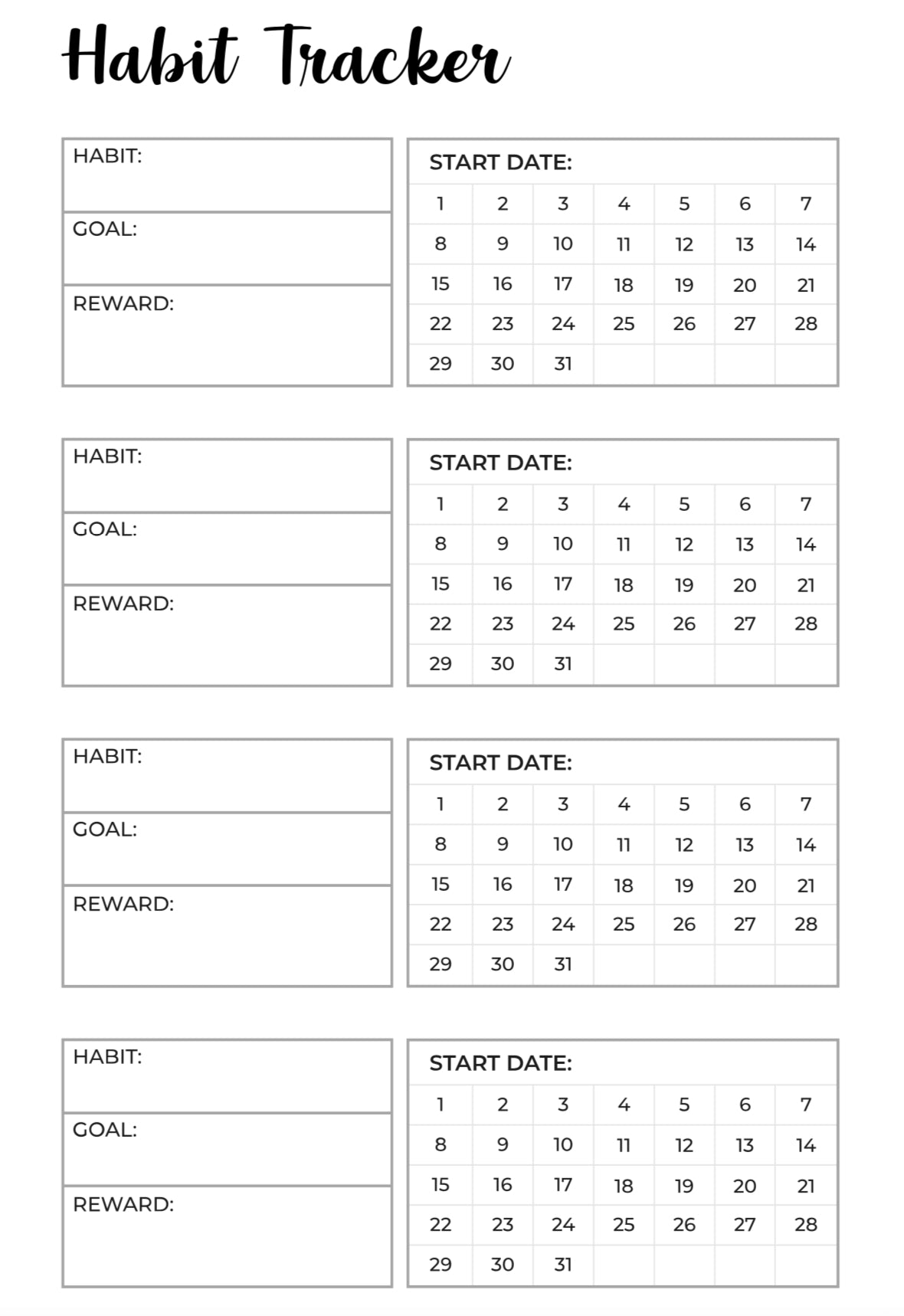 Habit Tracker Printable A4, A5. – CutiePieCo